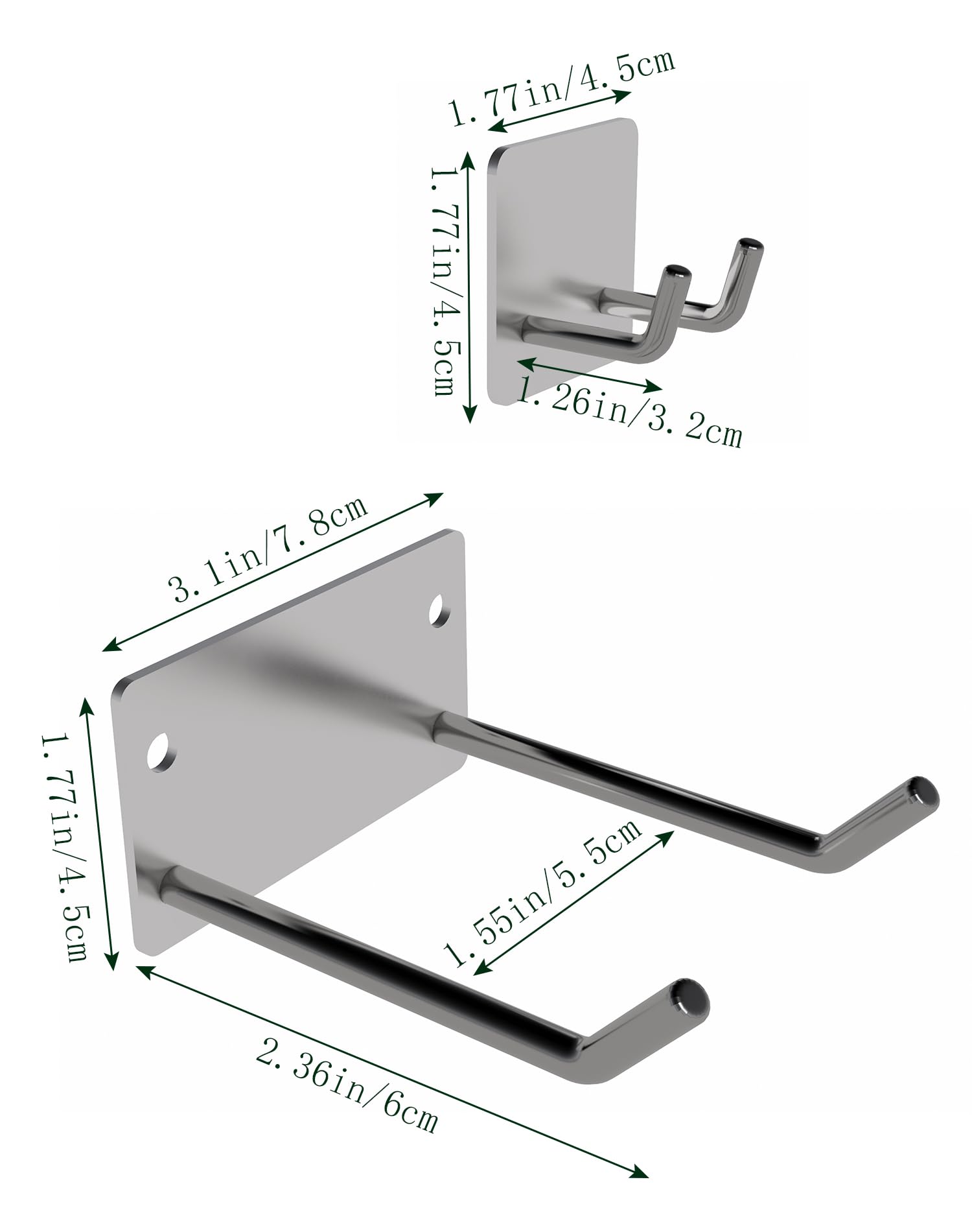 Hair Dryer Rack, Wall Mounted, Stainless Steel, Perforated Mount, Hair Dryer Rack with Plug Hook for Cabinet, Bathroom, Outdoor Hook Solid Stainless Steel