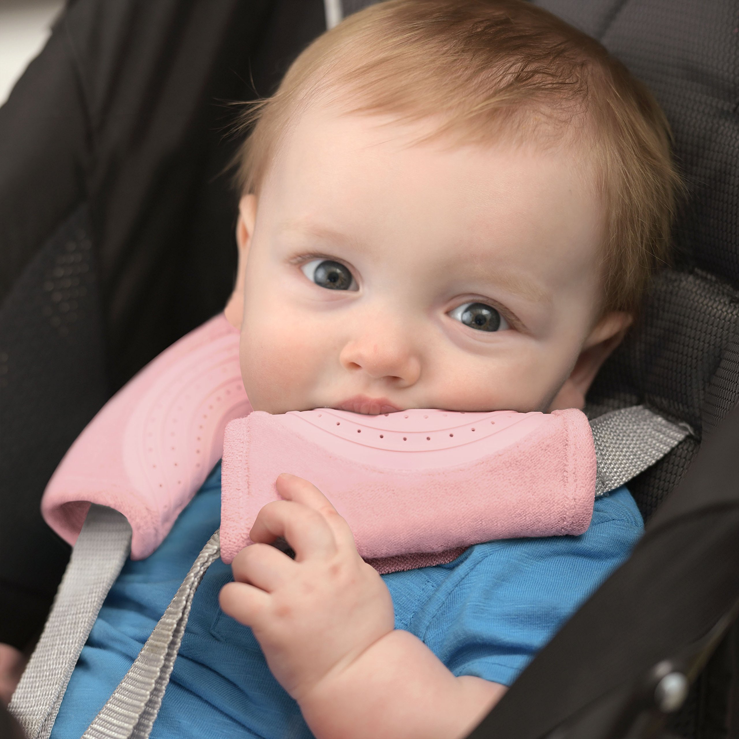 Travel Bug Baby 2 Piece Car Seat Strap Cover Teether Set (Pink)