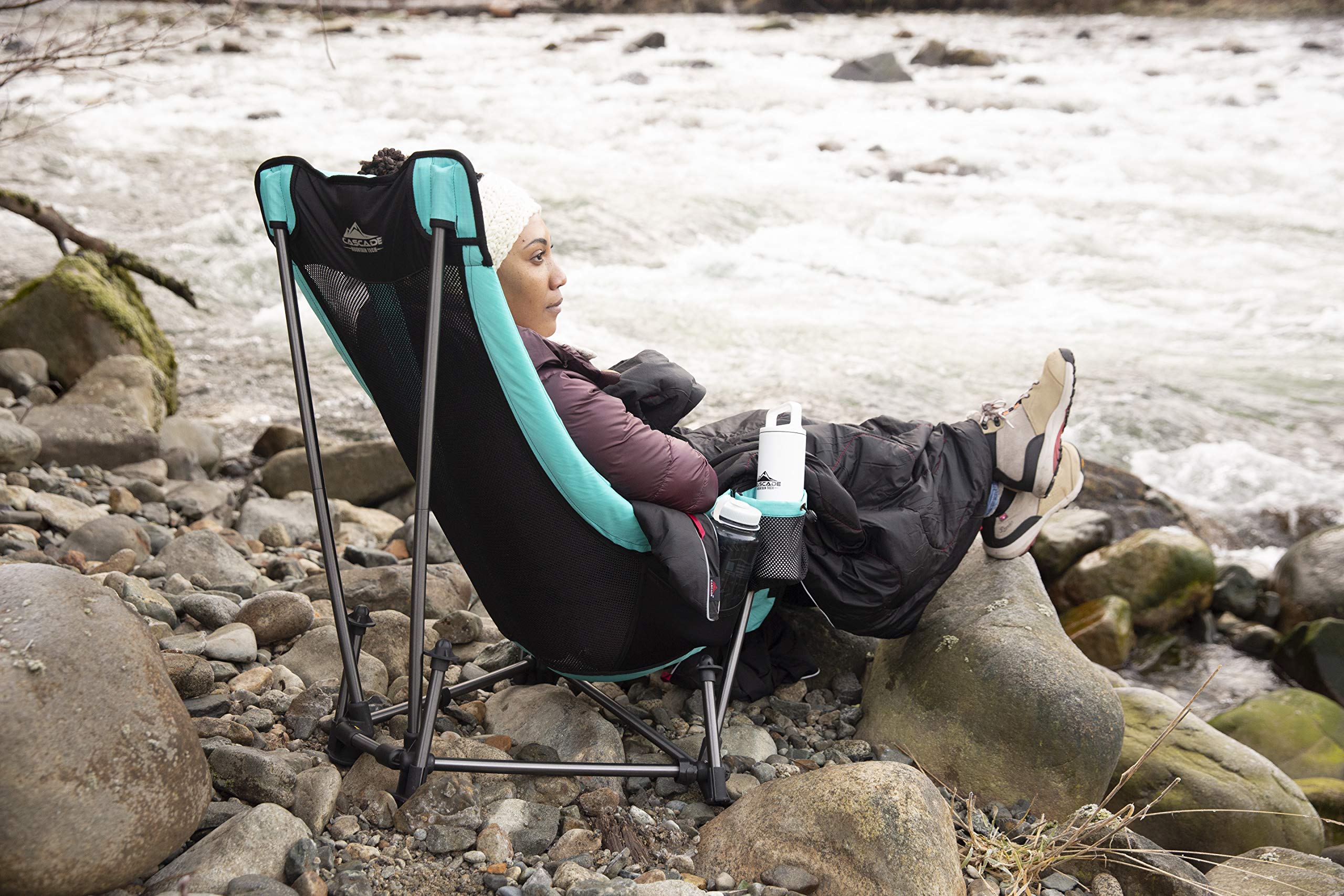 Cascade Mountain Tech Sling Camp Chair with Adjustable Height - Ultralight for Backpacking, Camping, Sporting Events, Beach, and Picnics with Carry Bag