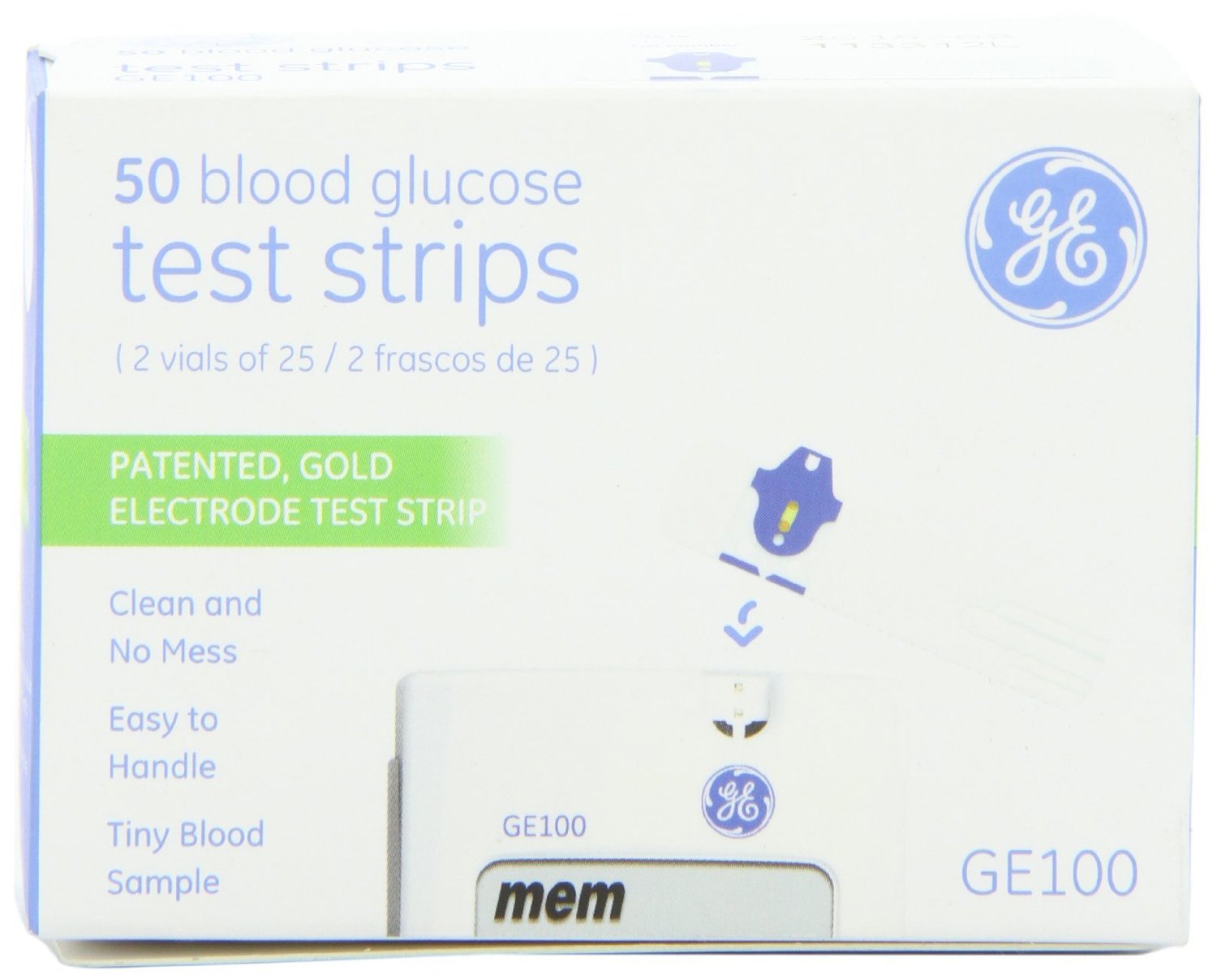 GE100 Test Strips 50 Count Box - Part#99GS250G51