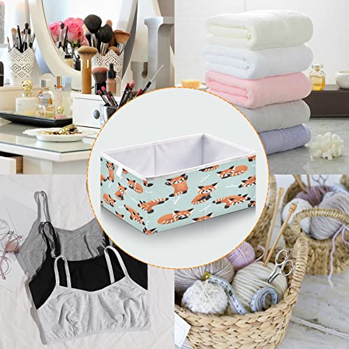Kigai Cute Red Panda Storage Bin, Large Collapsible Organizer Rectangle Storage Basket for Home Office Décor, 15.8 x 10.6 x 7 in