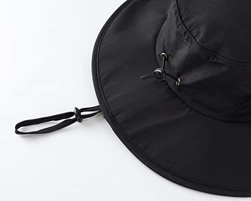 Home Prefer UPF50+ Mens Sun Hat Wide Brim Fishing Hat UV Protection Hat Portable Gardening Bucket Hat Black