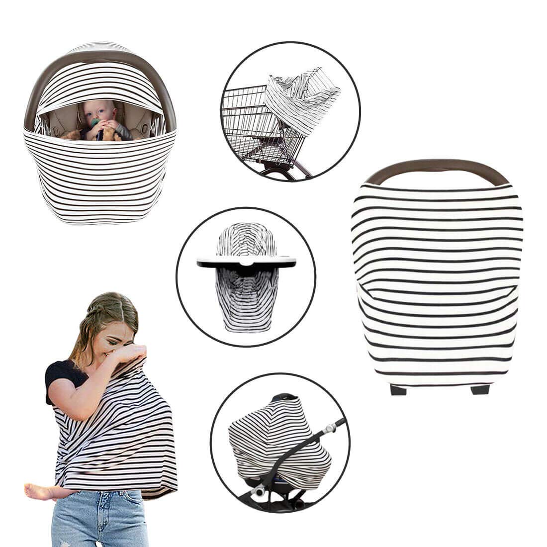 Car Seat Cover for Babies - Soft, Stretchy and Breathable Multipurpose Nursing Covers for Breastfeeding - Amazing Gift for New Moms - Modern Stripe - Will and Fox