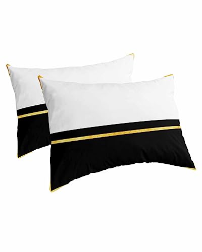 Edwiinsa Black White Pillow Covers King Standard Set of 2 20x36 Bed Pillow, Luxury Yellow Lace Modern Abstract Art Aesthetics Plush Soft Comfort for Hair/Skin Cooling Pillowcases with Envelop Closure
