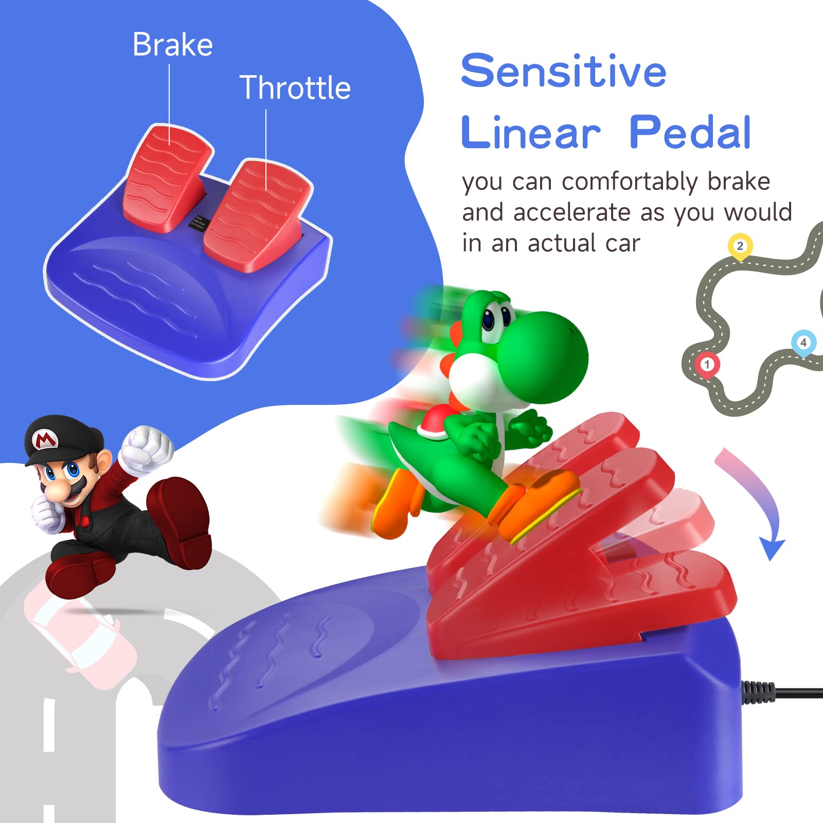 EasySMX Kirin 37C1 Gaming Steering Wheel,Nintendo Switch Mario Kart Steering Wheel, 90 Degree Racing Wheel and Linear Pedals, for Nintendo Switch/Lite/OLED/PC/PS3/Android