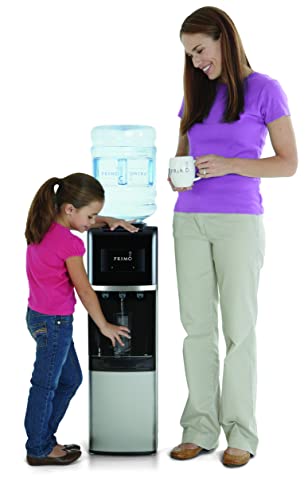 Primo Top-Loading Water Dispenser - 3 Temp (Hot-Cool-Cold) Water Cooler Water Dispenser for 5 Gallon Bottle w/Child-Resistant Safety Feature, Black and Stainless Steel, 3 Spout