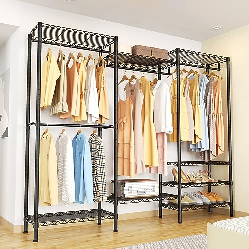 Golpart Freestanding Garment Rack Portable Closet Clothes Racks for Hanging Clothes, Heavy Duty Metal Adjustable Clothing Rack with 4 Hanging Rod & 8 Shelve, Stand Wardrobe Closet, Max Load 800LBS