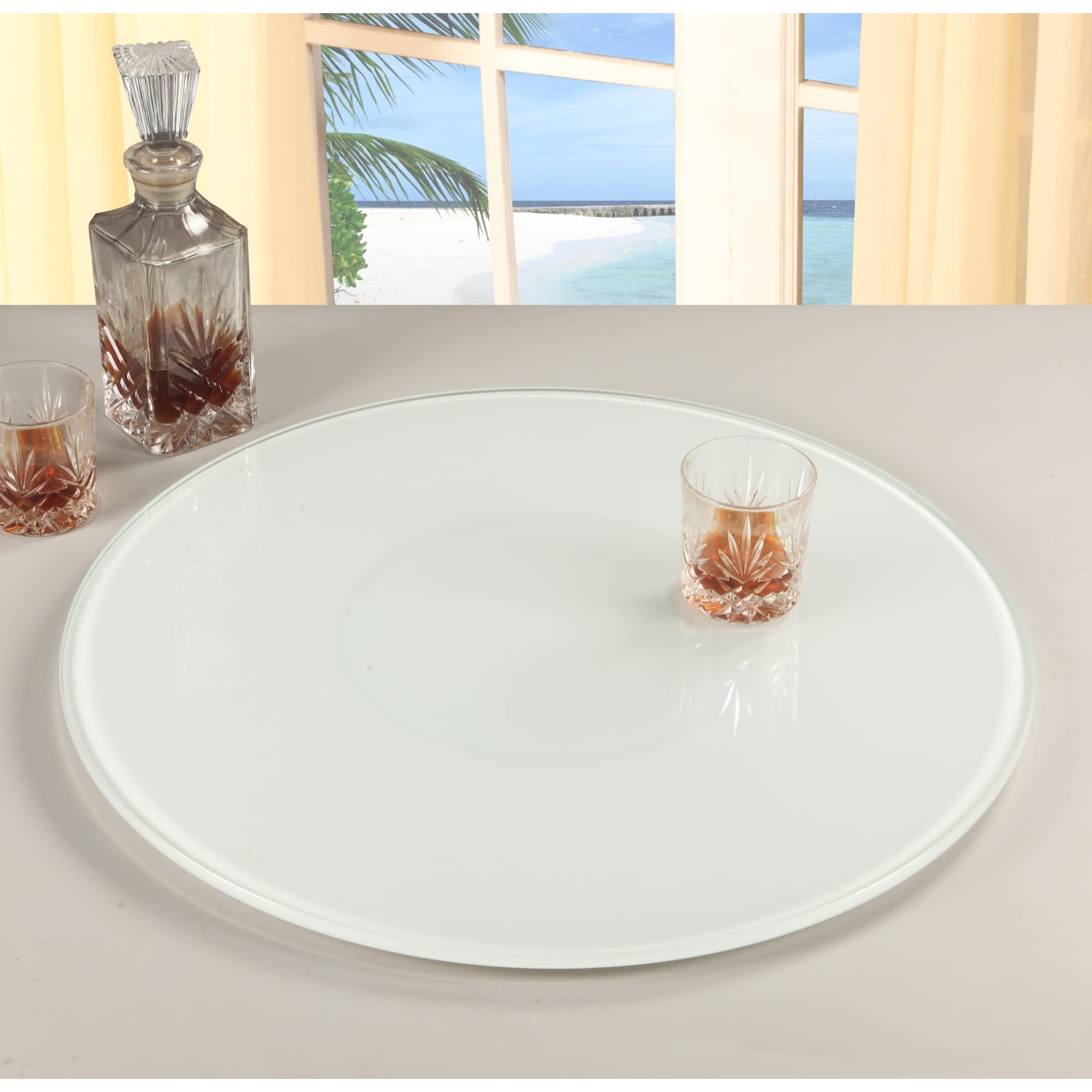 Chintaly Imports Lazy Susan Round Rotating Tray, 24-Inch, Glass/White