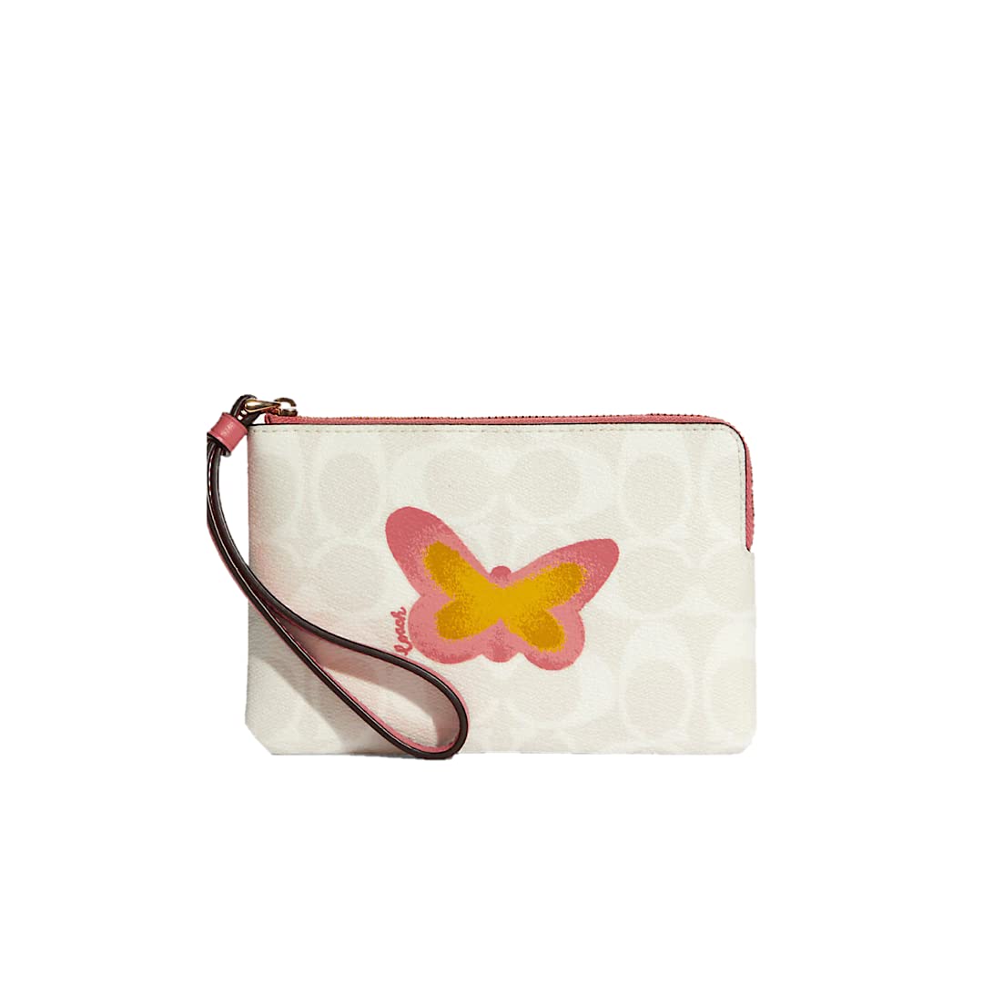 COACH Corner Zip Wristlet in Signature Canvas with Butterfly
