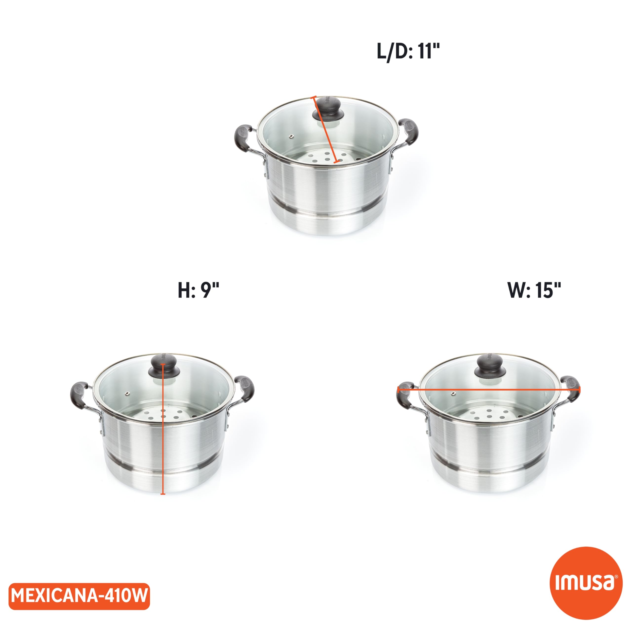 IMUSA USA MEXICANA-410 Aluminum Steamer with Glass Lid 10-Quart, Silver, 10Qt