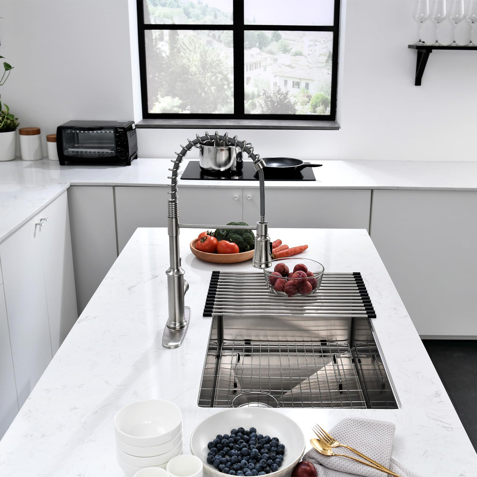 EcoChannels Undermount Kitchen Sink, 32 x 19 Inch Sink Kitchen 16 Gauge Stainless Steel Large Kitchen Sinks Single Bowl