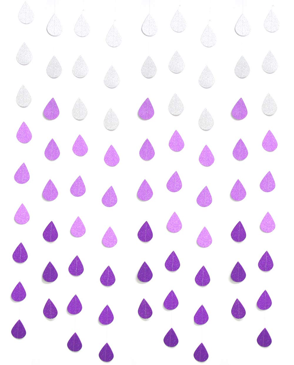 Lauthen.S Raindrop Garland, 38ft Glitter Paper Garland for Baby Shower Birthday Wedding Backdrop Party Hanging Decoration Nursery Home Ornaments Purple