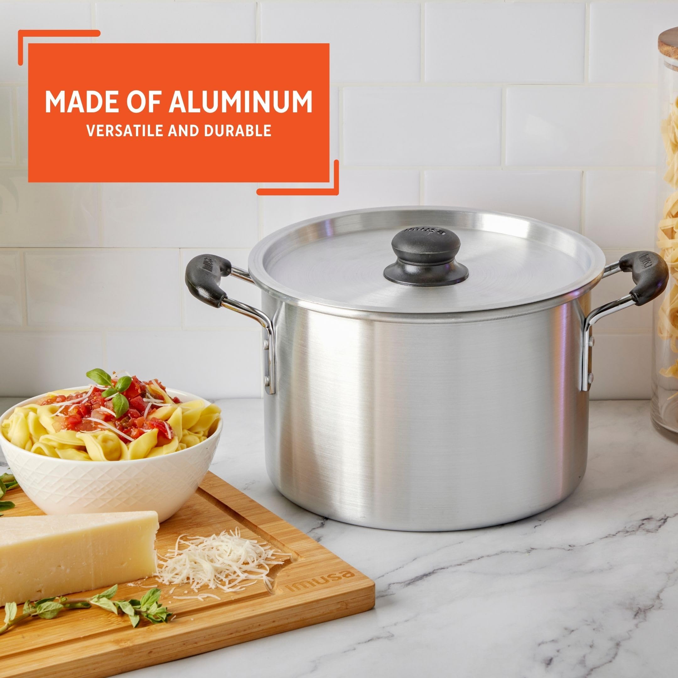 IMUSA USA, Silver IMU-60008 Aluminum Stock Pot with Lid 8 Quart