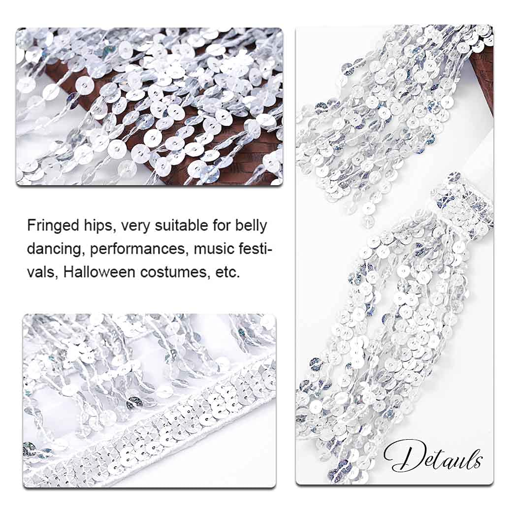 CASDRE Sequin Tassel Dance Skirt Performance Outfits for Women and Girls(Silver)