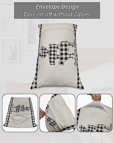 Edwiinsa Farmhouse Pig Cow Rooster Pillow Covers Standard Size Set of 2 20x26 Bed Pillow, Rustic Black White Plaid Burlap Plush Soft Comfort for Hair/Skin Cooling Pillowcases with Envelop Closure