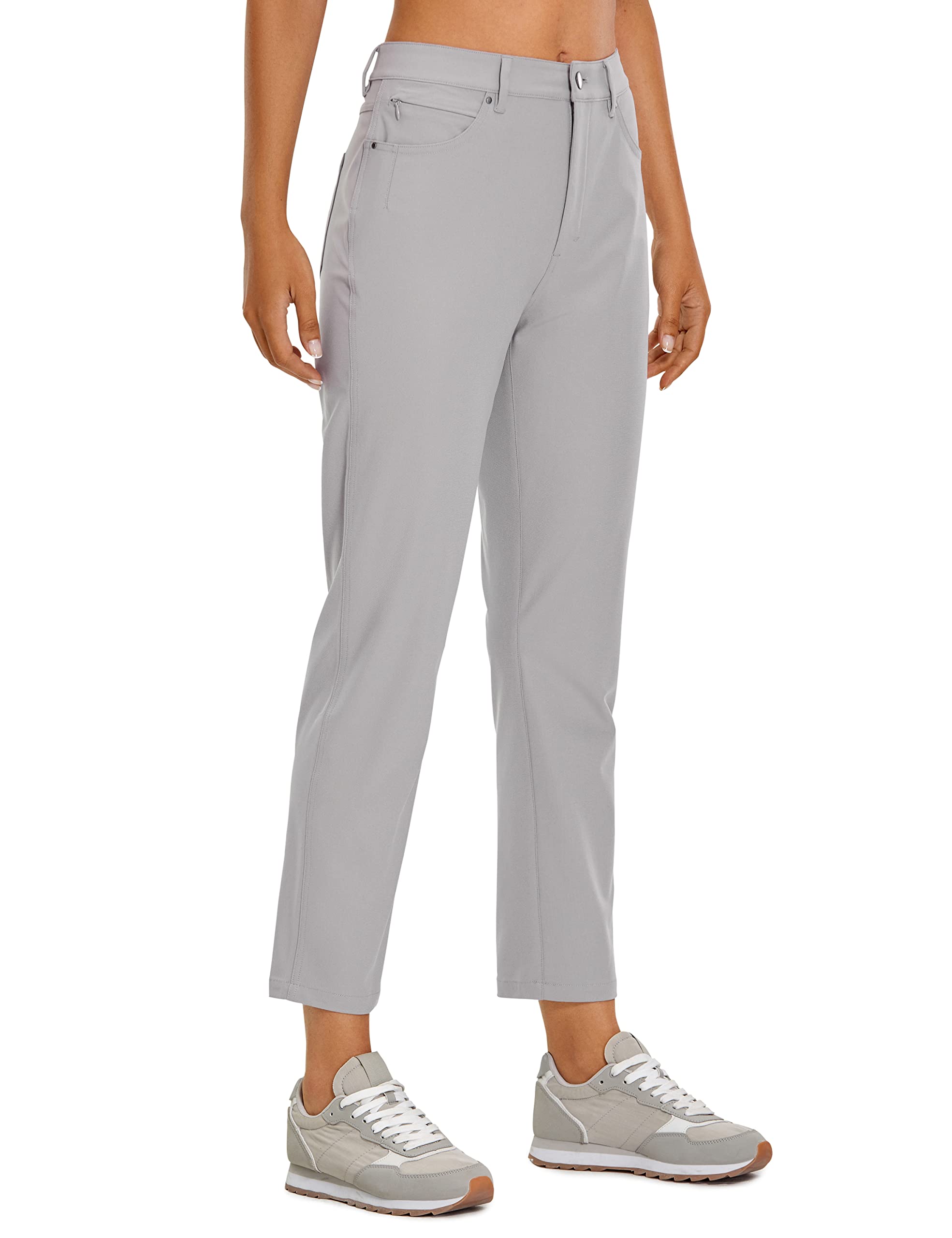 CRZ YOGA Women's High Rise Golf Pants Quick Dry Stretch Casual Straight Leg Dress Work Pants with 5 Pockets Dark Chrome 28