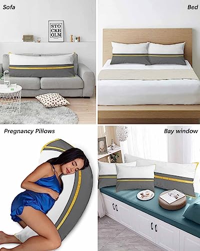 Edwiinsa Grey White Pillow Covers Standard Size Set of 2 20x26 Bed Pillow, Luxury Yellow Lace Modern Abstract Art Aesthetics Plush Soft Comfort for Hair/Skin Cooling Pillowcases with Envelop Closure