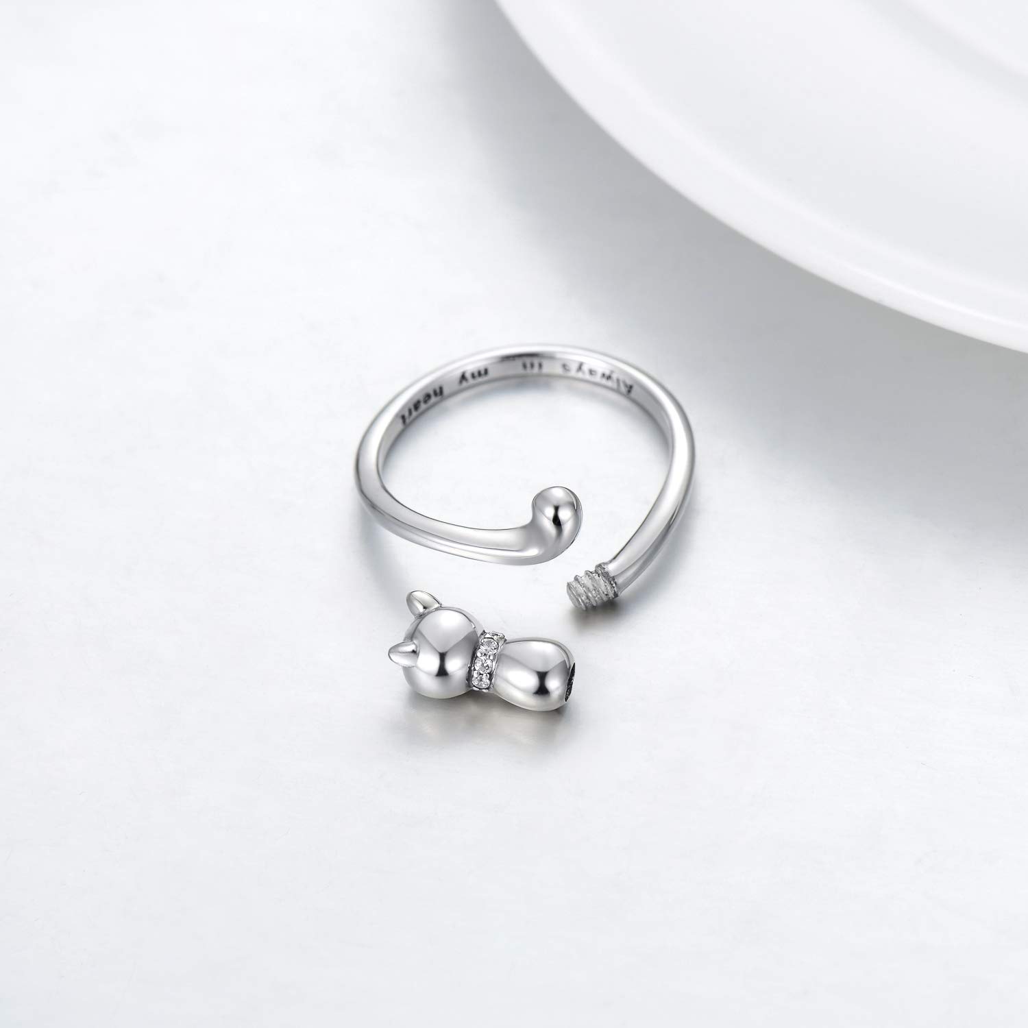 Cat Kitten Cremation Ring Jewelry for Pet Ashes 925 Sterling Silver Urn Ring Cat Fur Keepsake Memorial Locket Holder for Women (6)