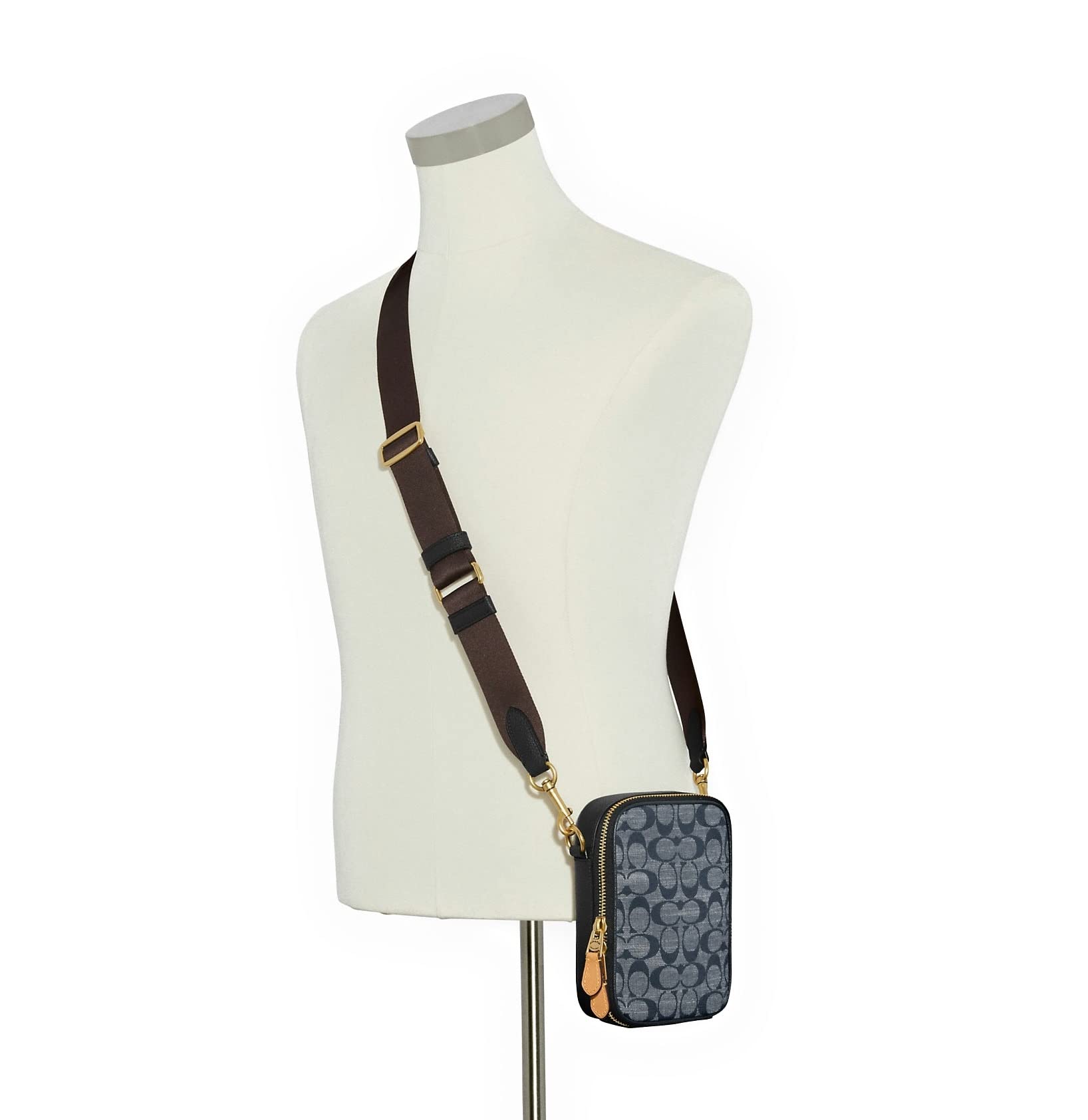 Coach North/South Crossbody Bag In Signature chambray Denim Brass/Multi