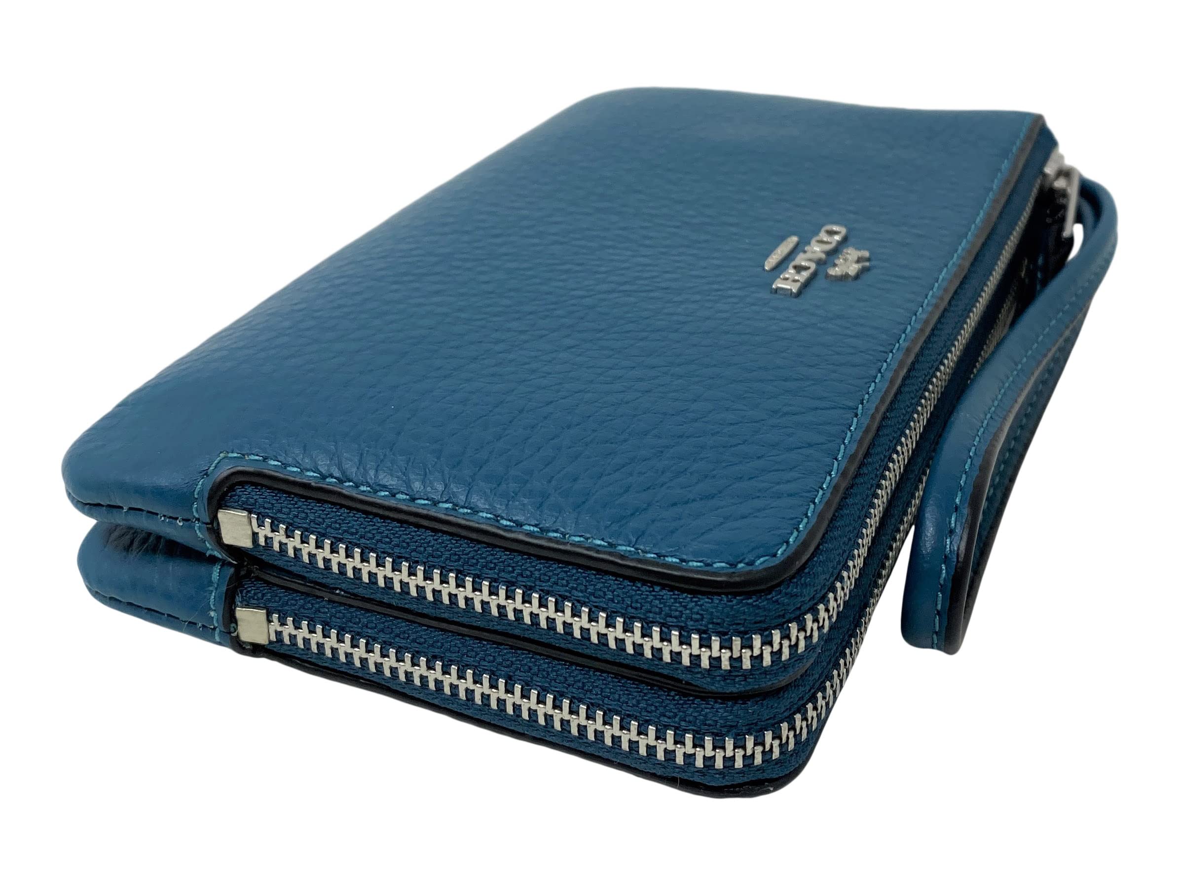 COACH Pebbled Leather Double Corner Zip Wristlet Deep Turquoise Style No 6649