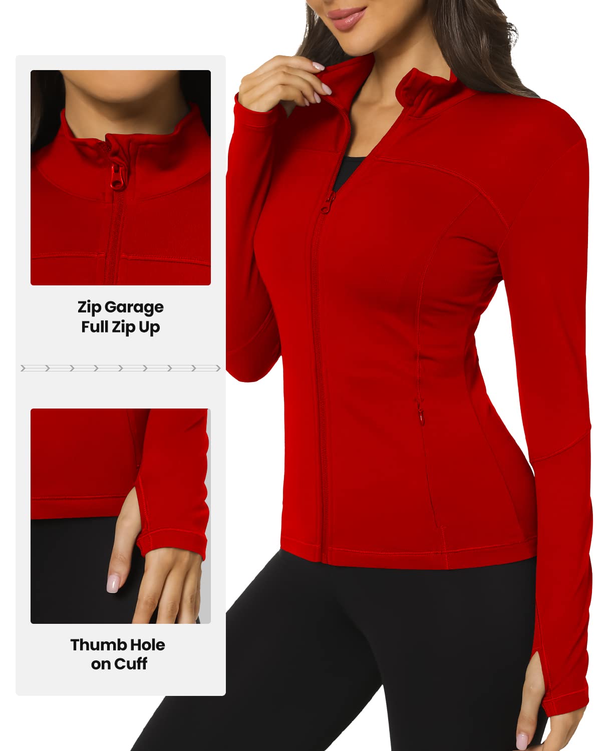 colorskin Workout Jackets for Women Full Zip Athletic Running Track Jacket with Pockets Slim Fit Yoga Jacket with Thumb Holes(Gright Red,Medium)