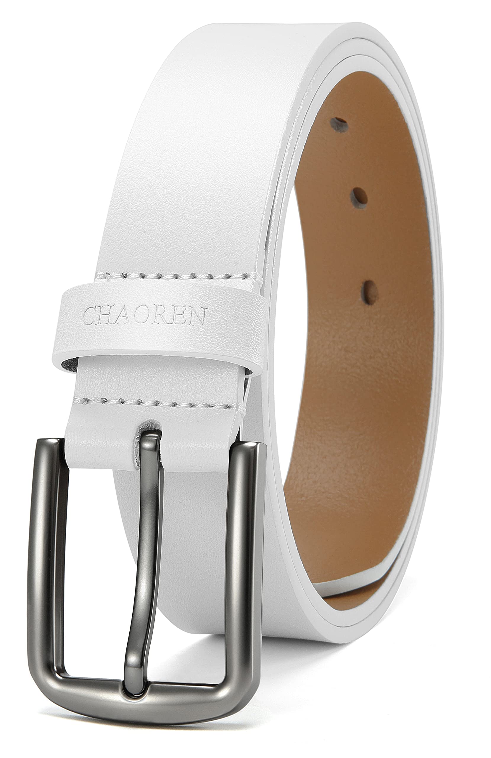 CHAOREN Golf White Belt Men Leather - Mens Belts Casual for Jeans 1 3/8" - Perfect Belt for Daily Use