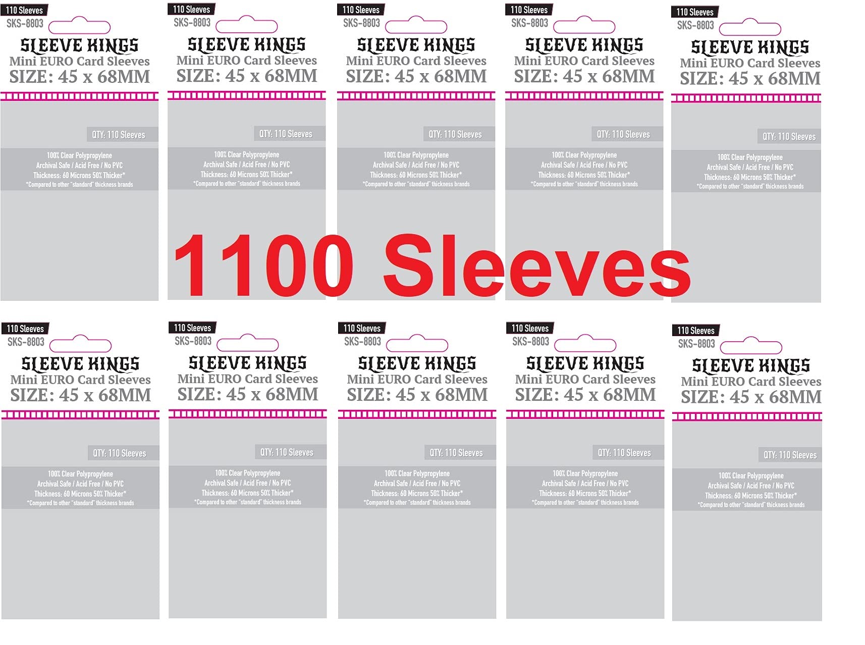 Sleeve Kings Mini Euro Card Sleeves 45 X 68 mm (10x110 Pack, 1100 Sleeves)