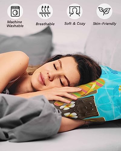 Edwiinsa Hello Summer Pillow Covers King Standard Set of 2 20x36 Bed Pillow, Tropical Ocean Starfish Slippers Spring Floral Plush Soft Comfort for Hair/Skin Cooling Pillowcases with Envelop Closure