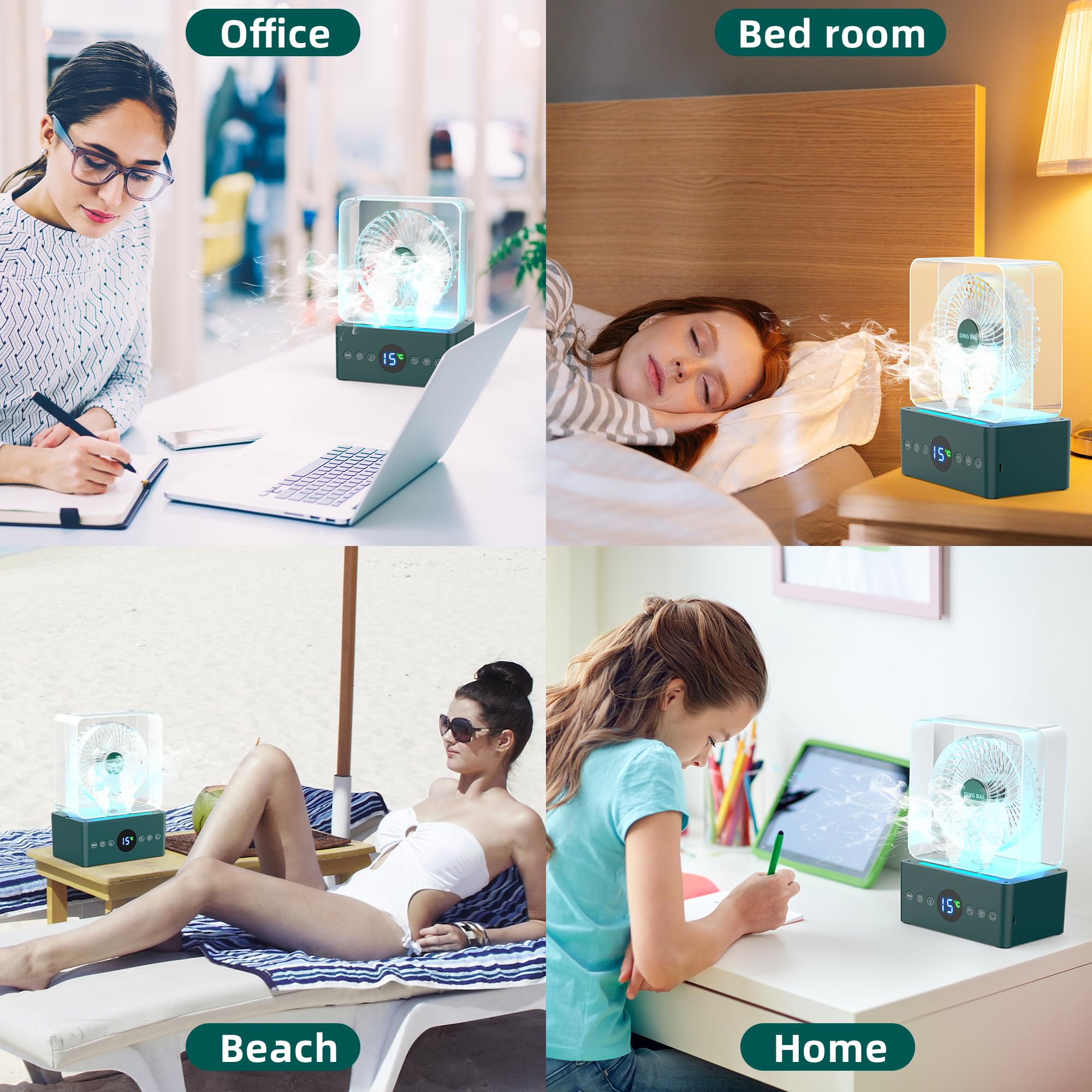 DINGBAI Portable Air Conditioner, Cooling Fan, Portable Air Conditioning Fan, Humidifying Fan, Built-in Battery, Timer, Thermometer, Water Level Monitor, Light Display, Battery Level Display.
