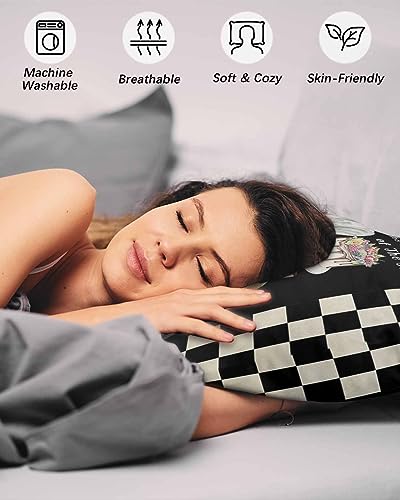 Edwiinsa Kitchen Chef Pillow Covers Standard Size Set of 2 20x26 Bed Pillow, Farmhouse Black Plaid Cake Dessert Cooking Plush Soft Comfort for Hair/Skin Cooling Pillowcases with Envelop Closure