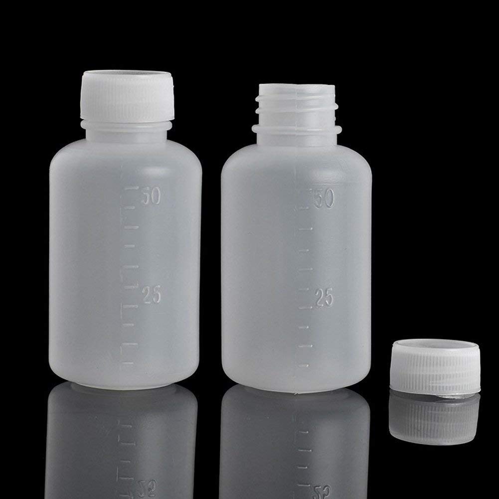 LAZZON Leak Proof Squeezable PE Plastic Empty Small Mouth Graduated Lab Chemical Container Reagent Bottle Sample Sealing Liquid Medicine Bottle 50ML