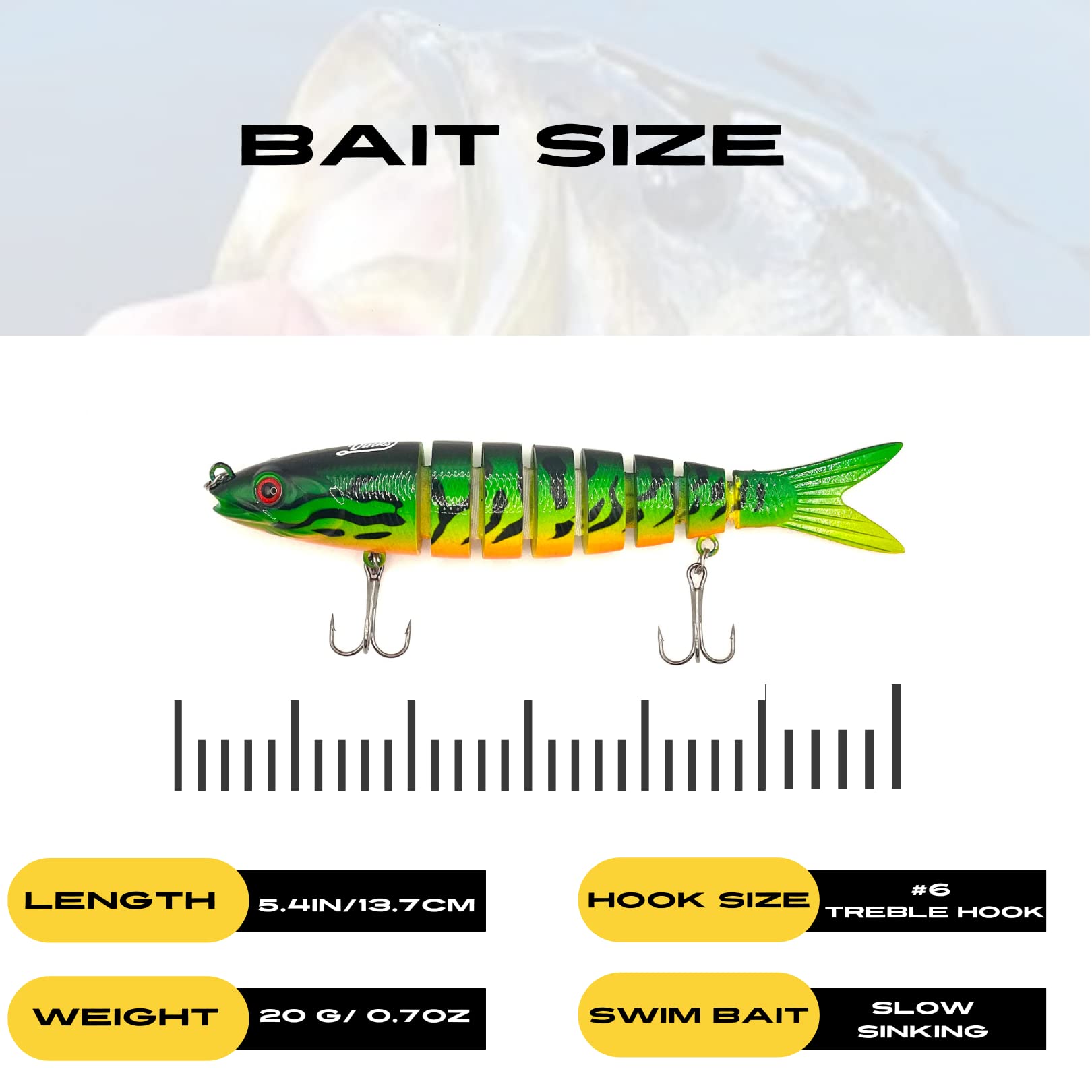 Dinks Segmented Fishing Lure with Lifelike Action, Freshwater and Saltwater 3D Jointed Fish Bait for Largemouth Bass, Pike, Salmon, and Walleye