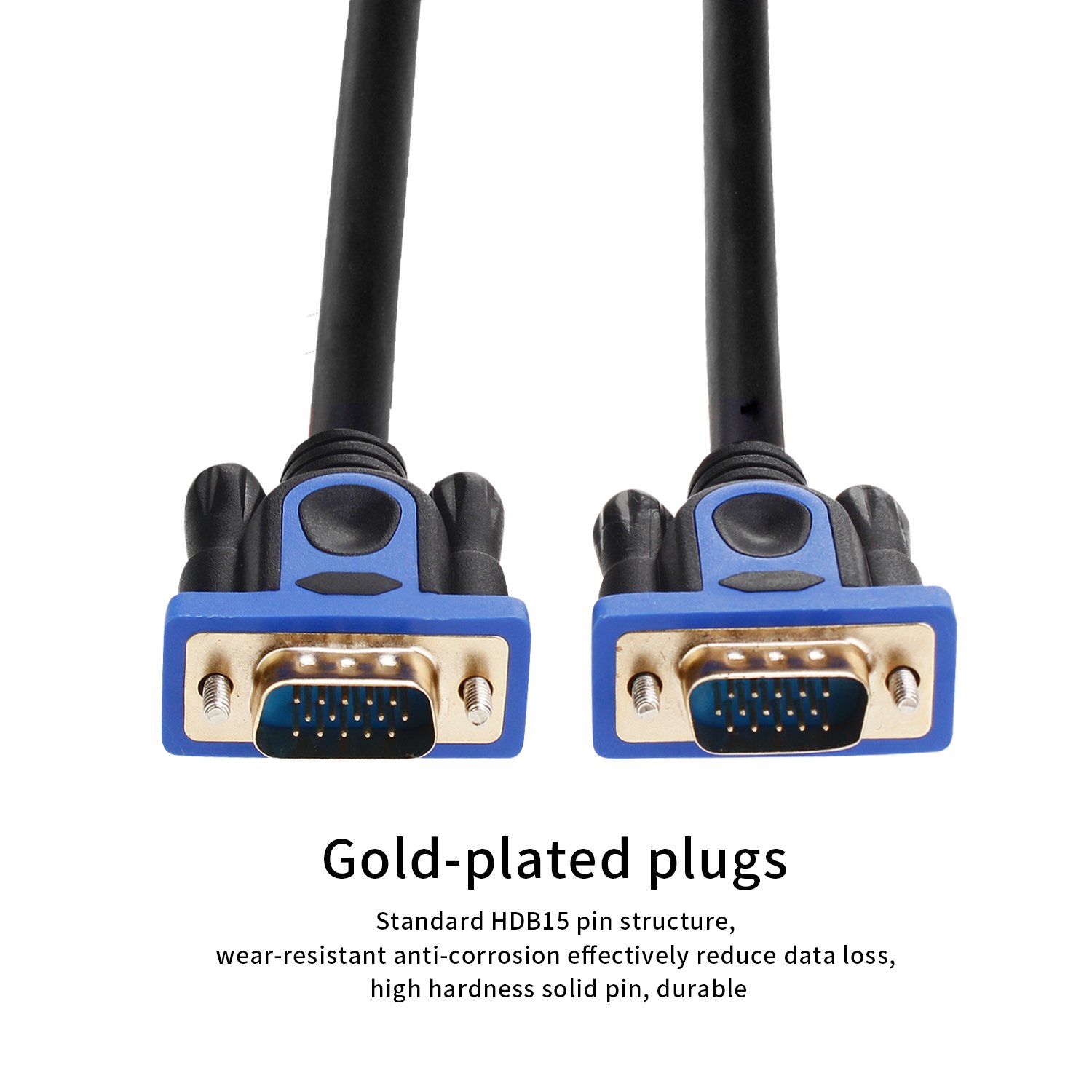 VGA Cable, VGA to VGA HD15 Monitor Cable SVGA M/M HD Cable Gold Plated Connectors Support 1080P Full HD for PC, HD TV, Projector, etc 6 Feet