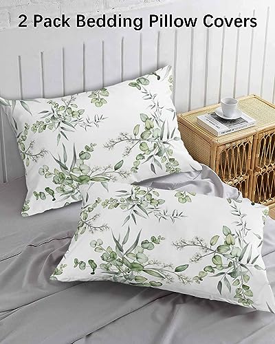 Edwiinsa Teal Summer Tropical Plants Pillow Covers King Standard Set of 2 20x36 Bed Pillow, Spring Green Leaves Plush Soft Comfort for Hair/Skin Cooling Pillowcases with Envelop Closure