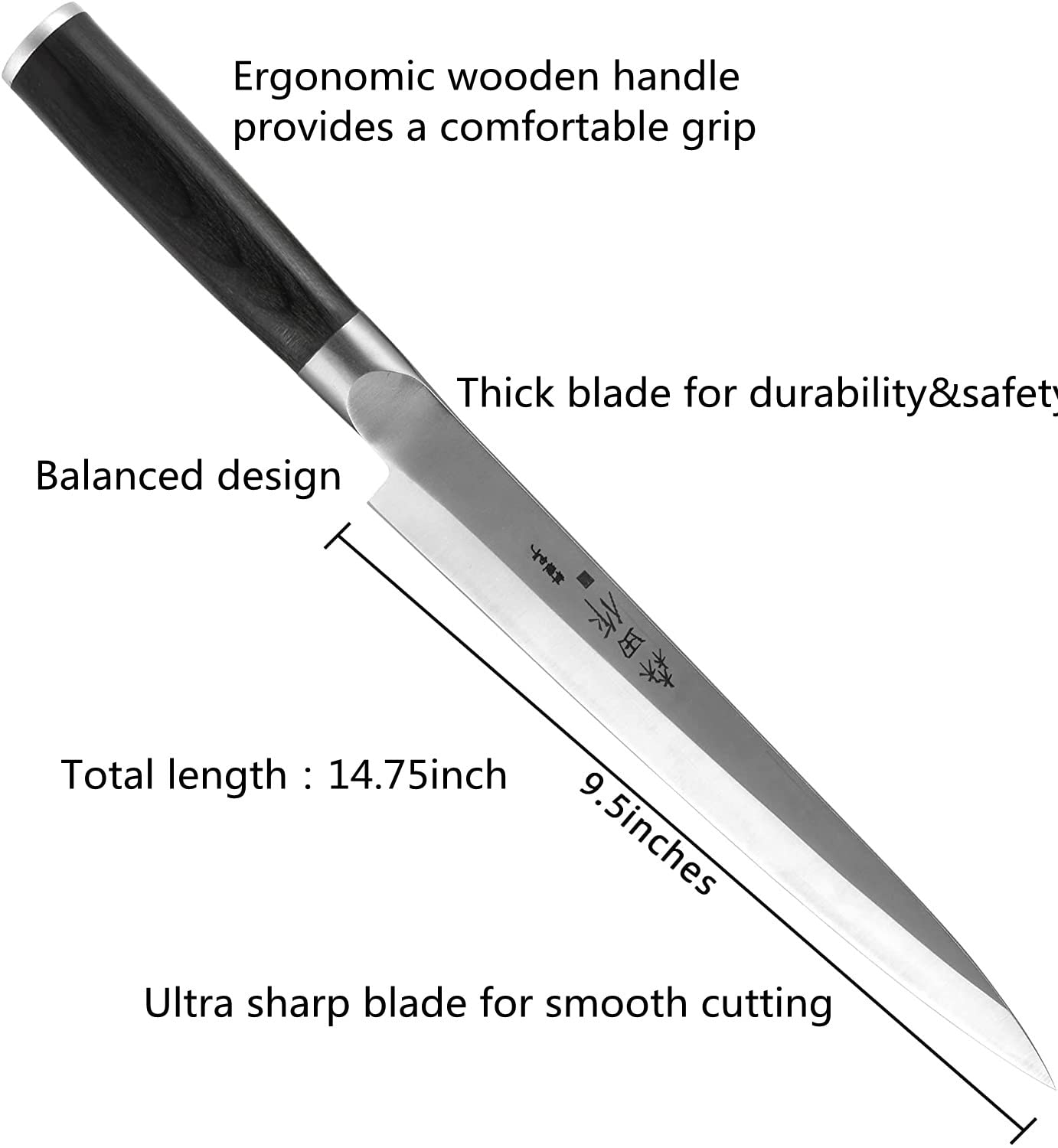CHUYIREN Sushi Knife Sashimi Knife- 9.5 inch(240mm) 2PK, Wooden Handle And Stainless Steel Handle