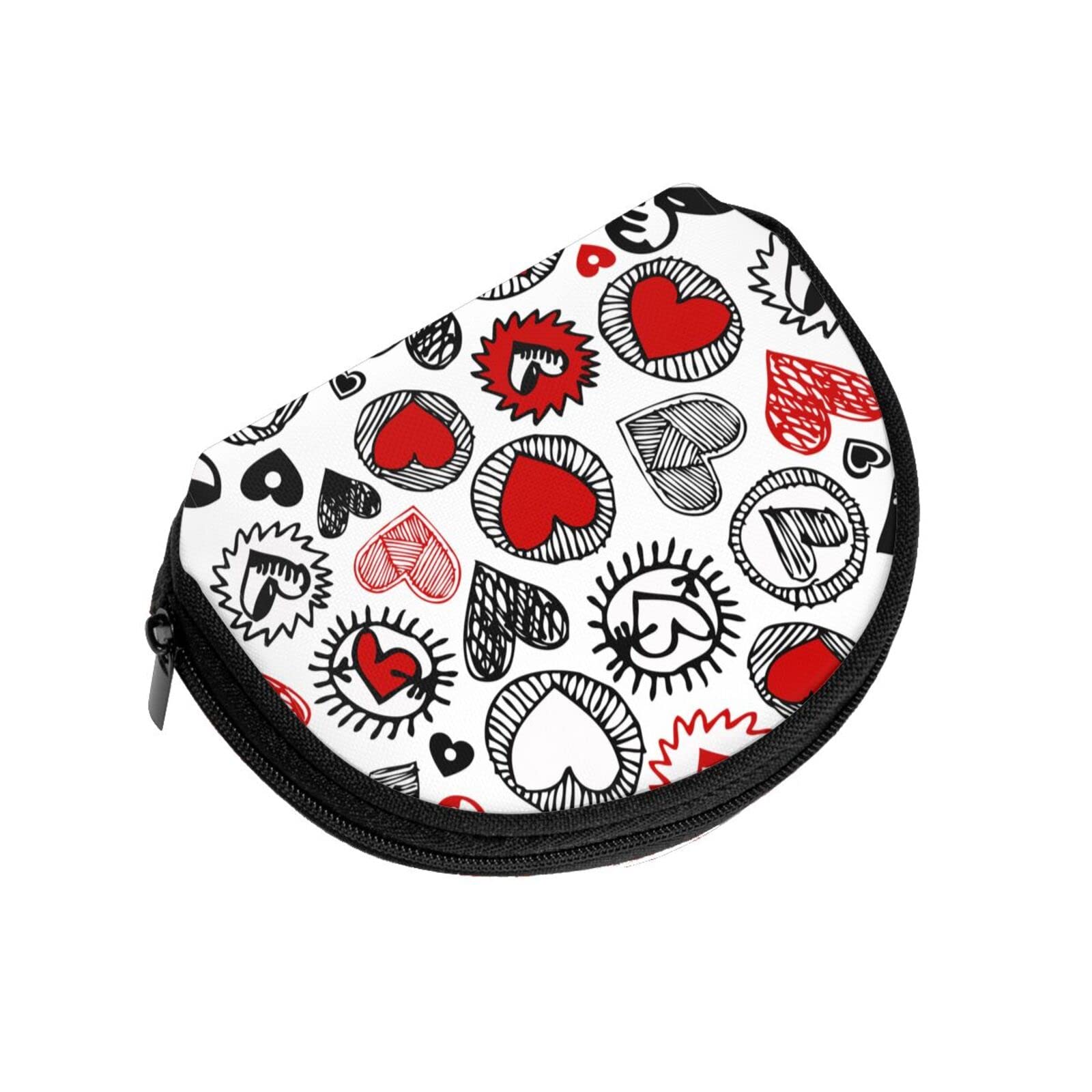 Coin Purse Pouch for Women Girls Zipper Small Change Purse Cute Shell Shape Red Hearts, 3.5x4.7inches
