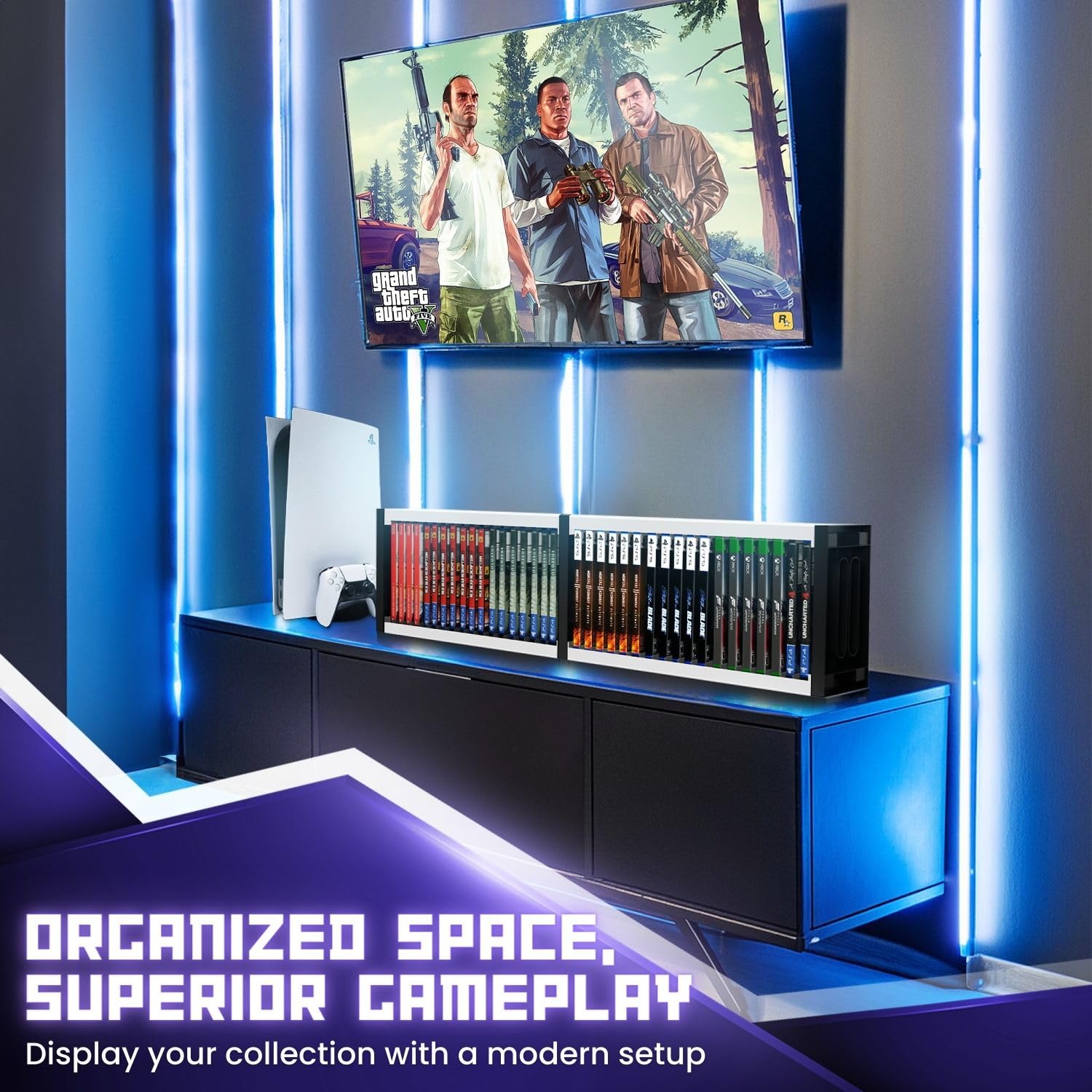 TNP Universal Video Game Storage Tower for PS5, PS4, PS3, Nintendo Switch, Xbox One, Xbox Series S/X - White Video Game Holder Organizer Stand with 36 CD Case Storage for Organizing & Displaying