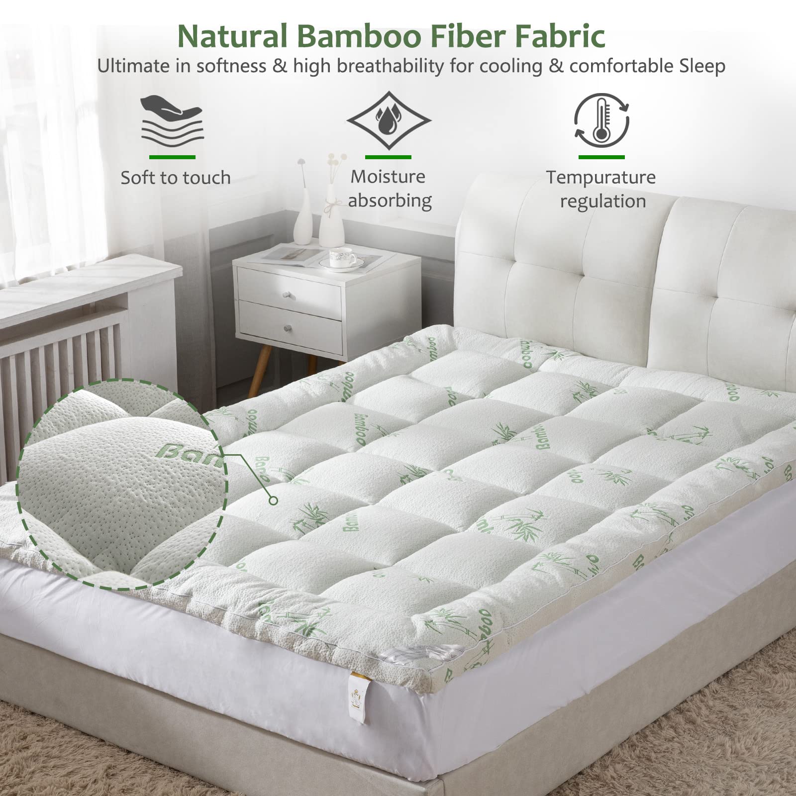 Cooling Mattress Topper Short Queen Size with 8-21" Deep Pocket Mattress Pad for Back Pain Pillow Top Mattress Cover Quilted Mattress Protector with 1200 GSM Down Alternative Fill