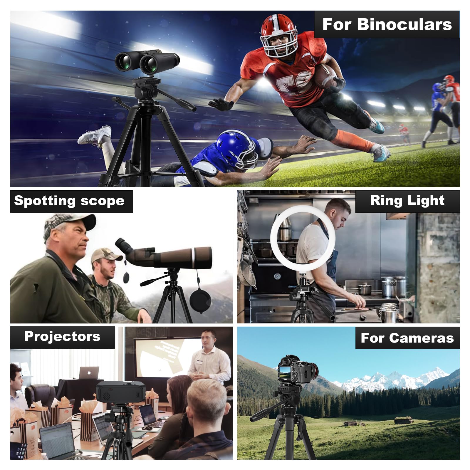 LCNCY Binocular and Spotting Scope Tripod Stand - Camera Tripod - Universal Lightweight Travel Video Tripod - Compatible with Binoculars/Spotting Scope/Telescope/Astronomy Binoculars/DSLR