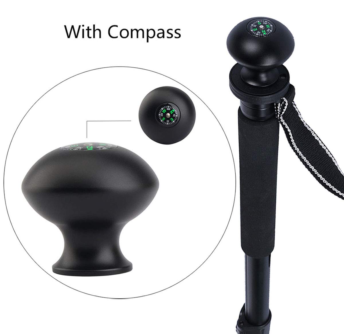 BLUEGALA Trekking Pole Monopod Head Grip Knob with Compass for Walkabout Monopod Walking Stick