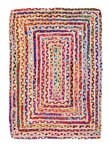 Jute Cotton Hand Braided Rug, 2'x3' - Multi Color, Reversible Decorative Bohemian Rugs for Kitchen Entryway, Farmhouse Rag Rug - 24x36 Inches