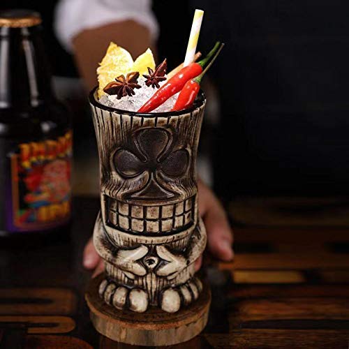chongjian (450ML) Tiki Mugs Cocktail,Ceramic Tiki Mug for Exotic Cocktail Glasses,Tiki Bar Professional Hawaiian Party Barware - Great Home Bar Present idea