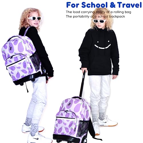 J World Sunrise Rolling Backpack. Roller Bag with Wheels, Heart Dot