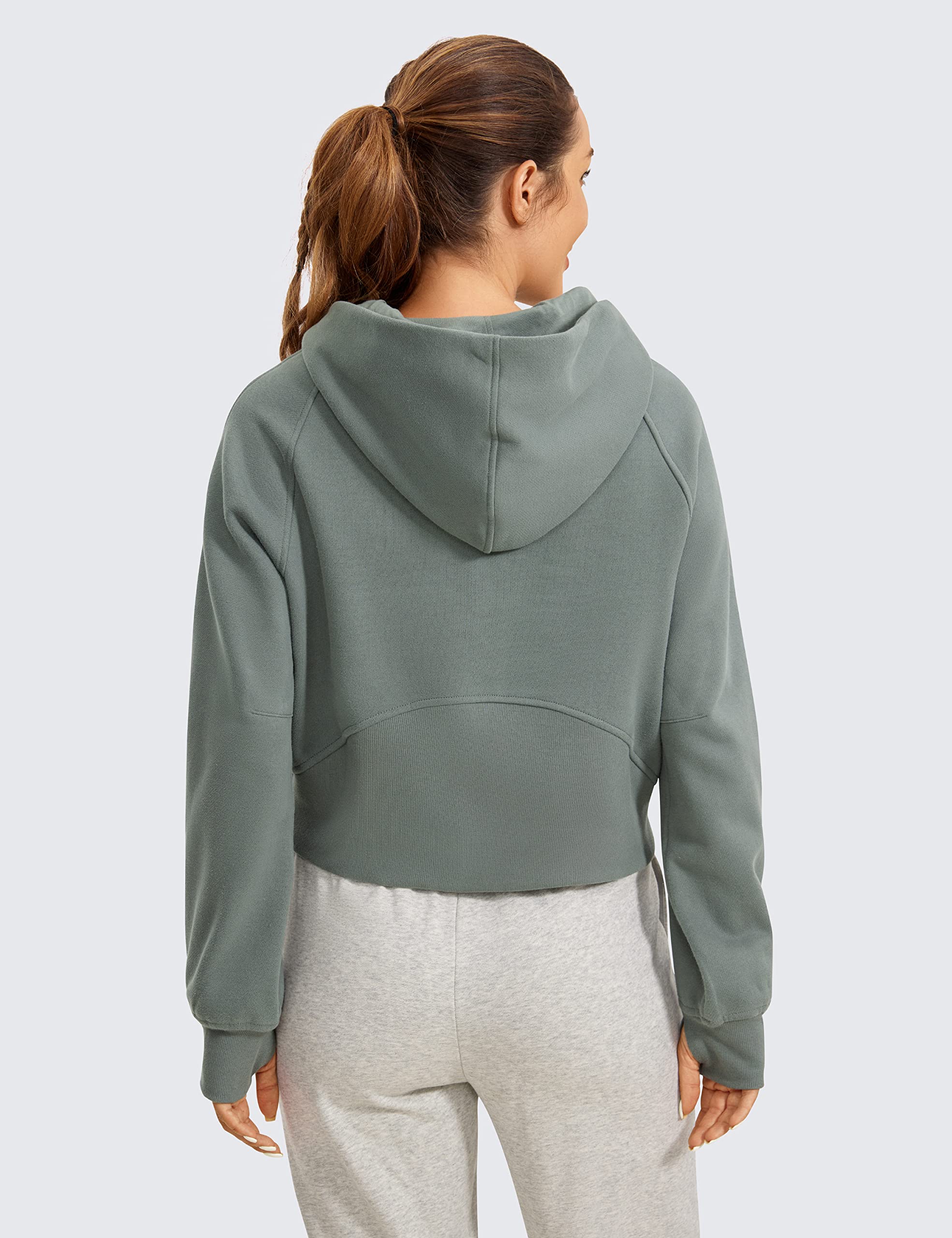 CRZ YOGA Fleece Lined Hoodies for Women Half-Zip Pullover Cropped Sweatshirt with Thumb Hole Ink Blue Large