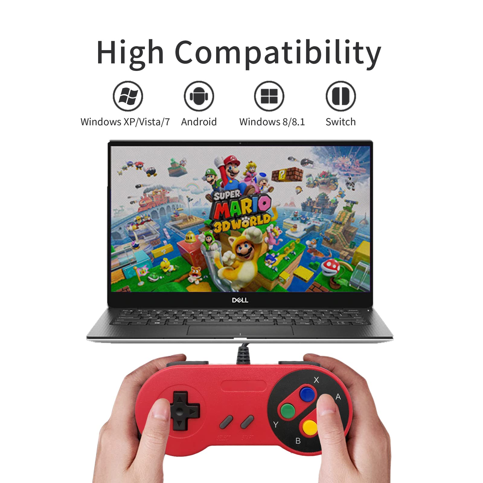 COIORVIS usb Snes controller Wired Controller for Switch USB controller for PC Emulator Game Mobile Controller for NES wired Joypad Game for Windows(Red)