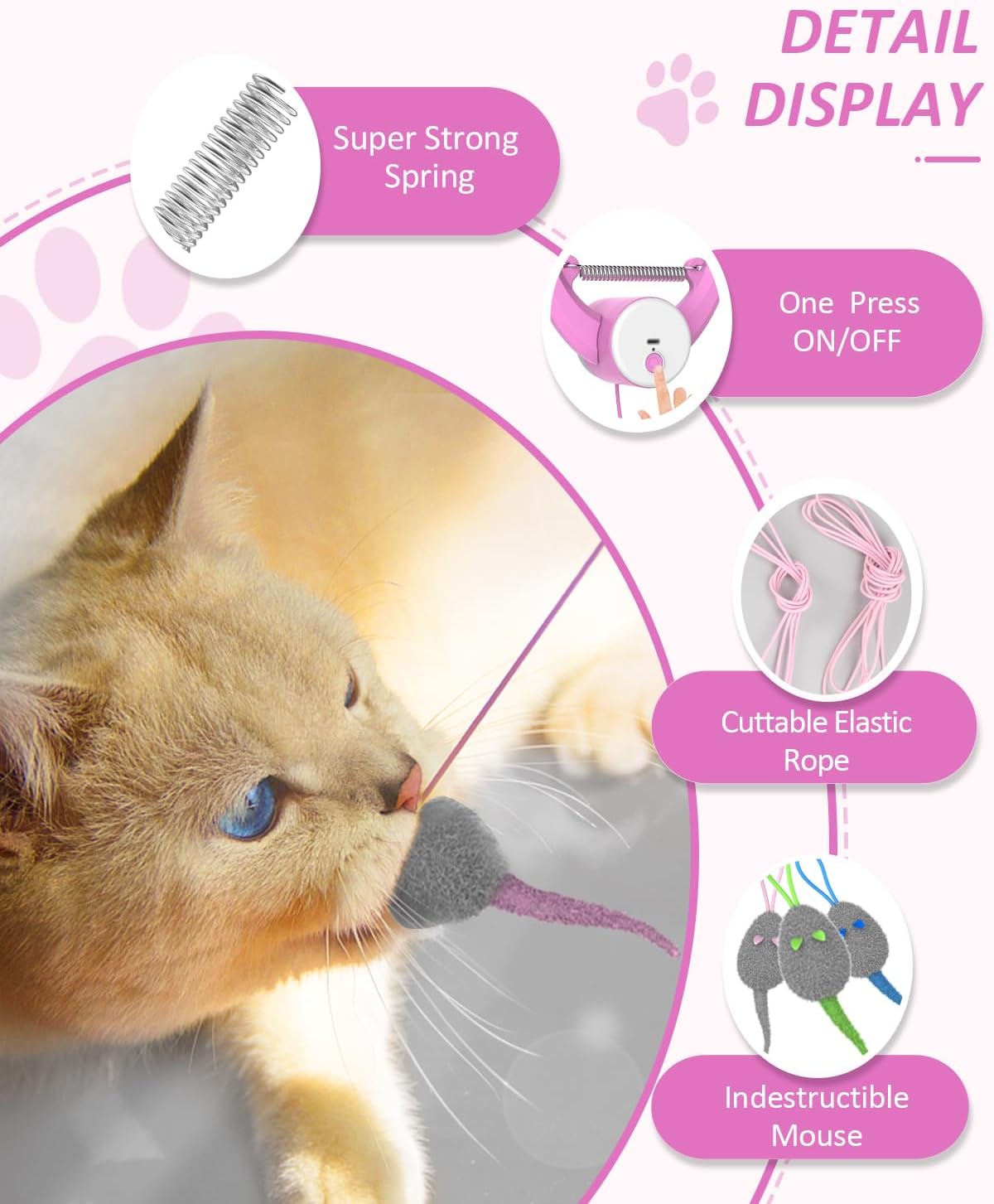 Cat Toys, Hanging Automatic Interactive Cat Toy, Colorful Bouncing Mice, Extra Long Elastic Rope, Motion Activated Rechargeable Cat Feathers Toys, Interactive Cat Toys for Indoor Cats/Kittens