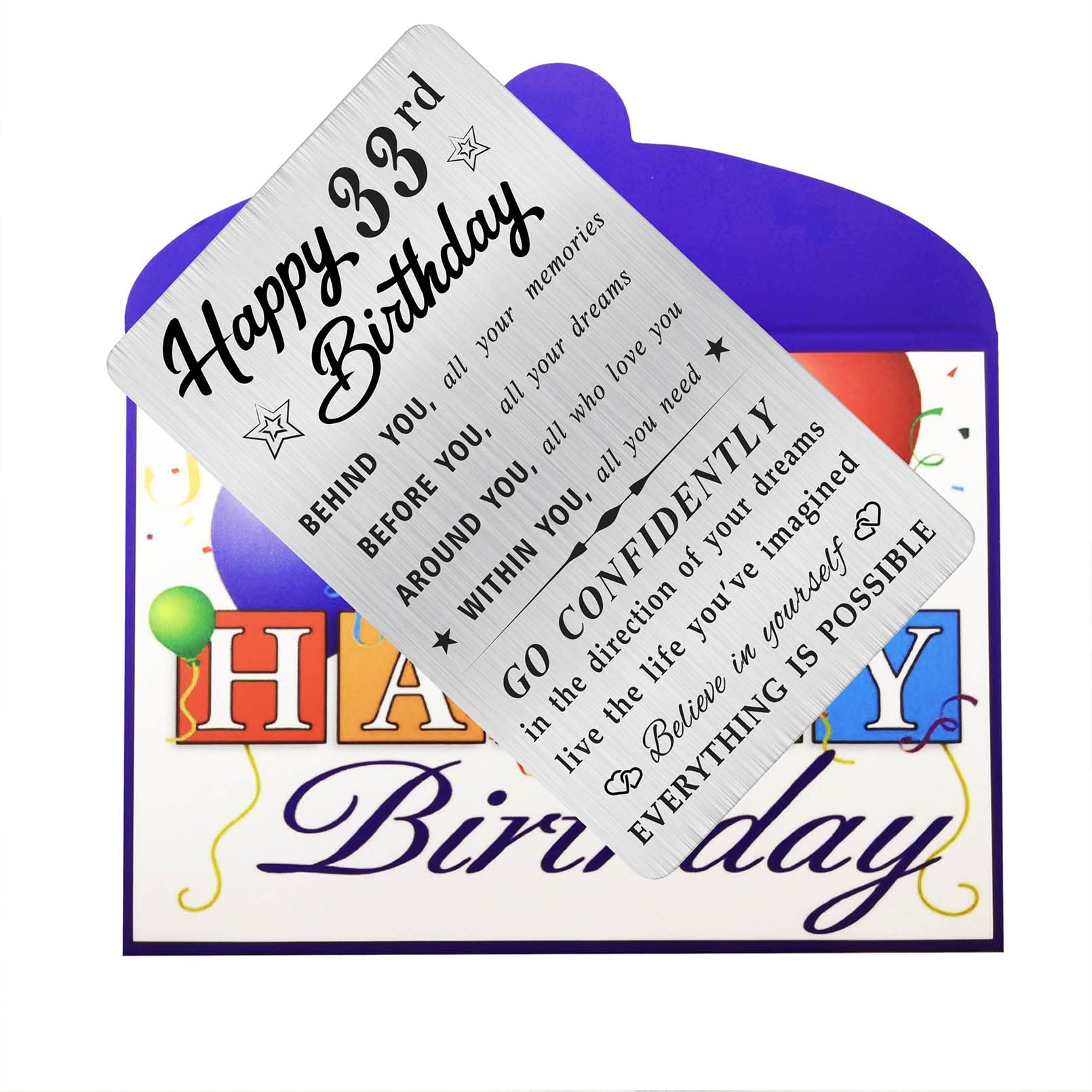 MOQIYXL Happy 33rd Birthday Card for Men Women, Small Engraved Wallet Card for 33 Year Old Birthday Gifts