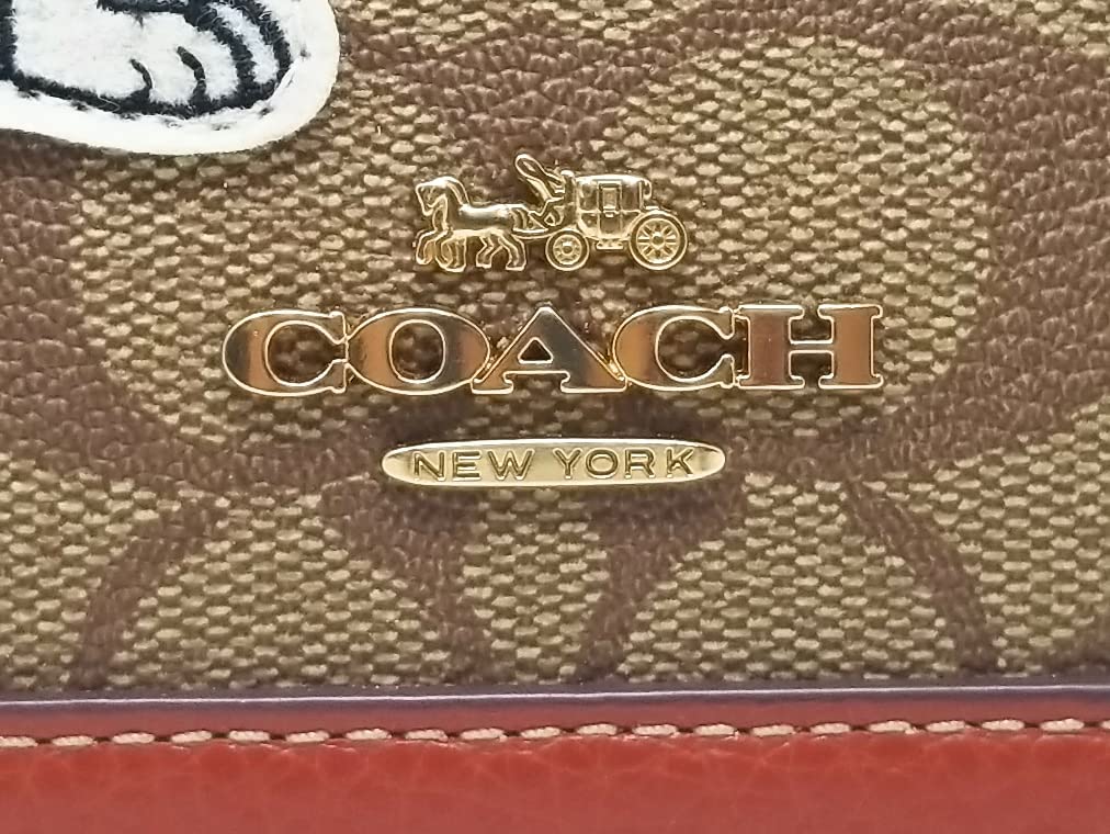 COACH Women's Dempsey Tote 22 (Signature Canvas - Peanuts Motif - Khaki - Redwood Multi)