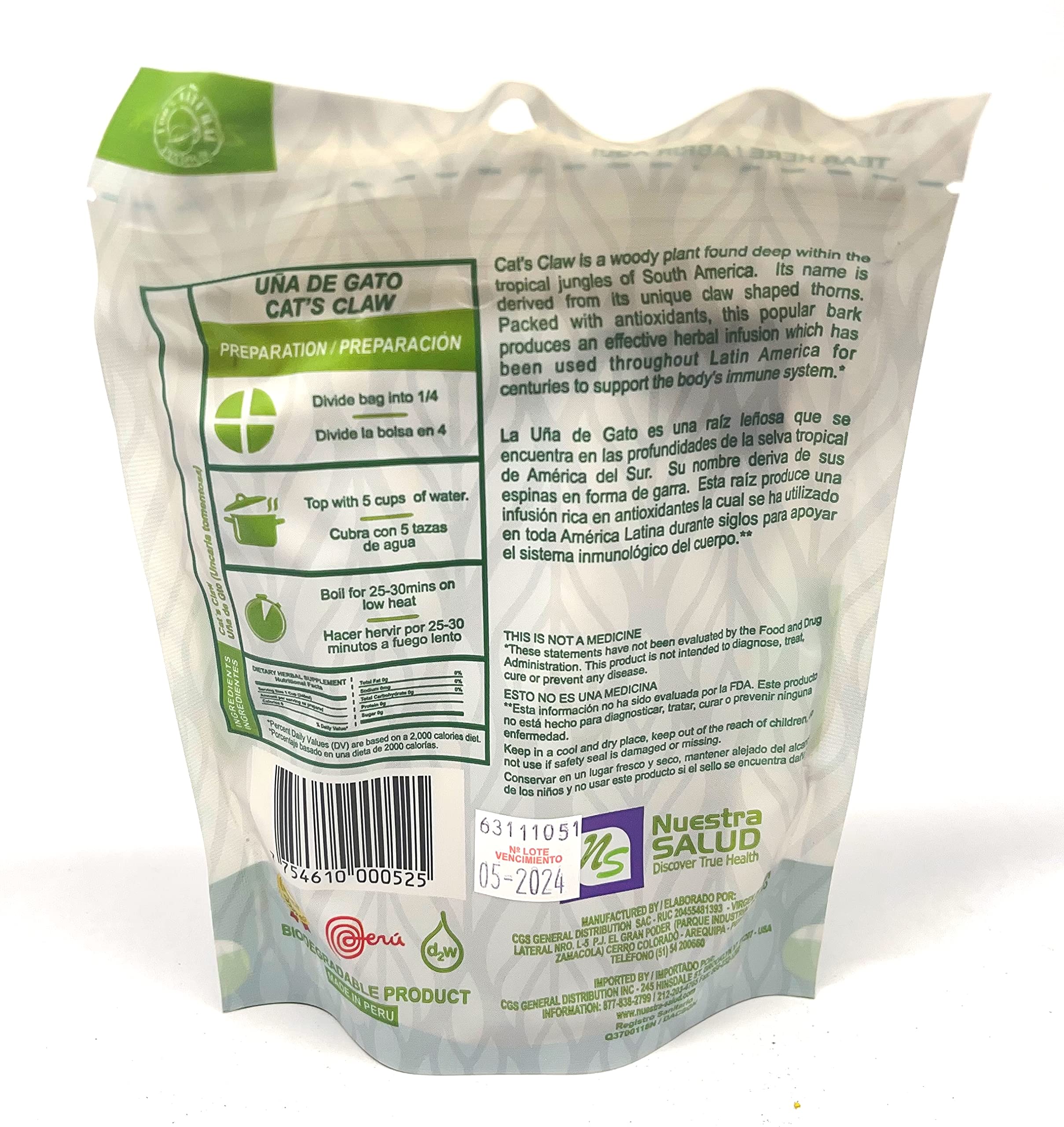 Cat's Claw Bark Herbal Tea Uña de Gato Value Pack (240g) 100% Natural