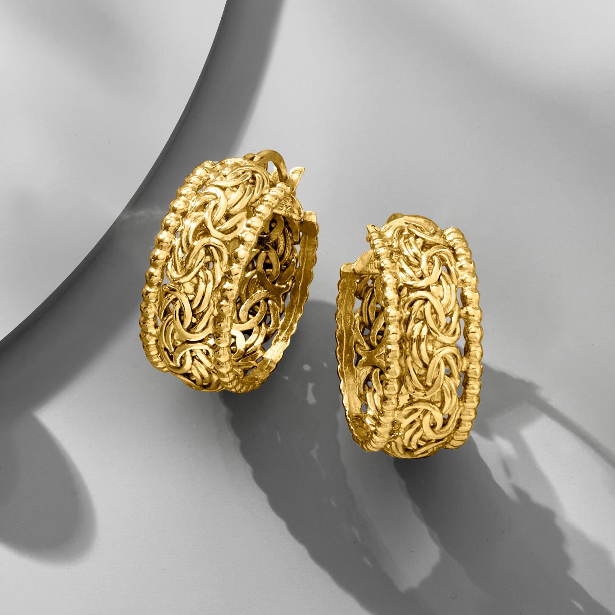 Ross-Simons 18kt Gold Over Sterling Beaded-Edge Byzantine Hoop Earrings